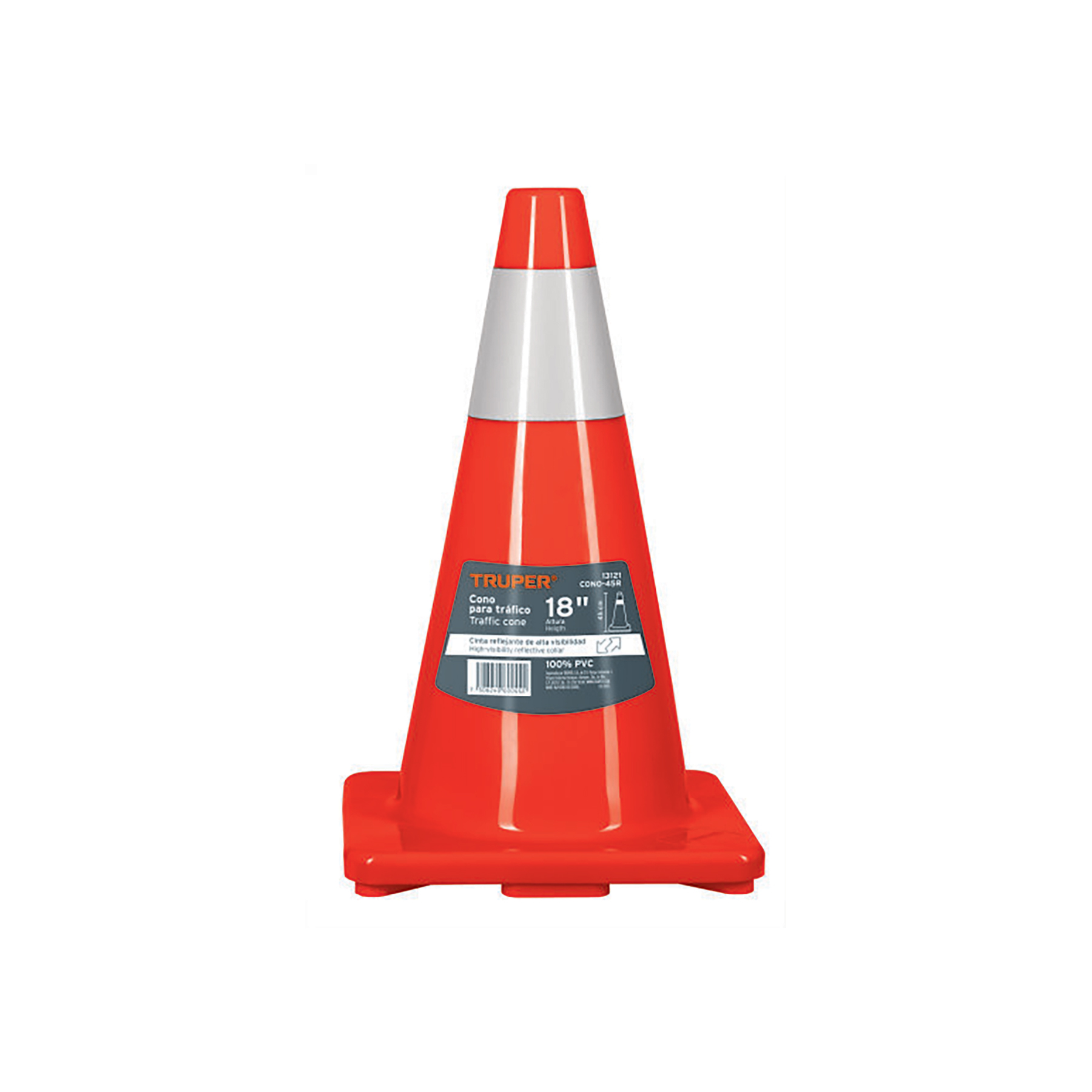 Cono de precaución 45 cm de PVC con reflejante – Truper - Mundo Jardin